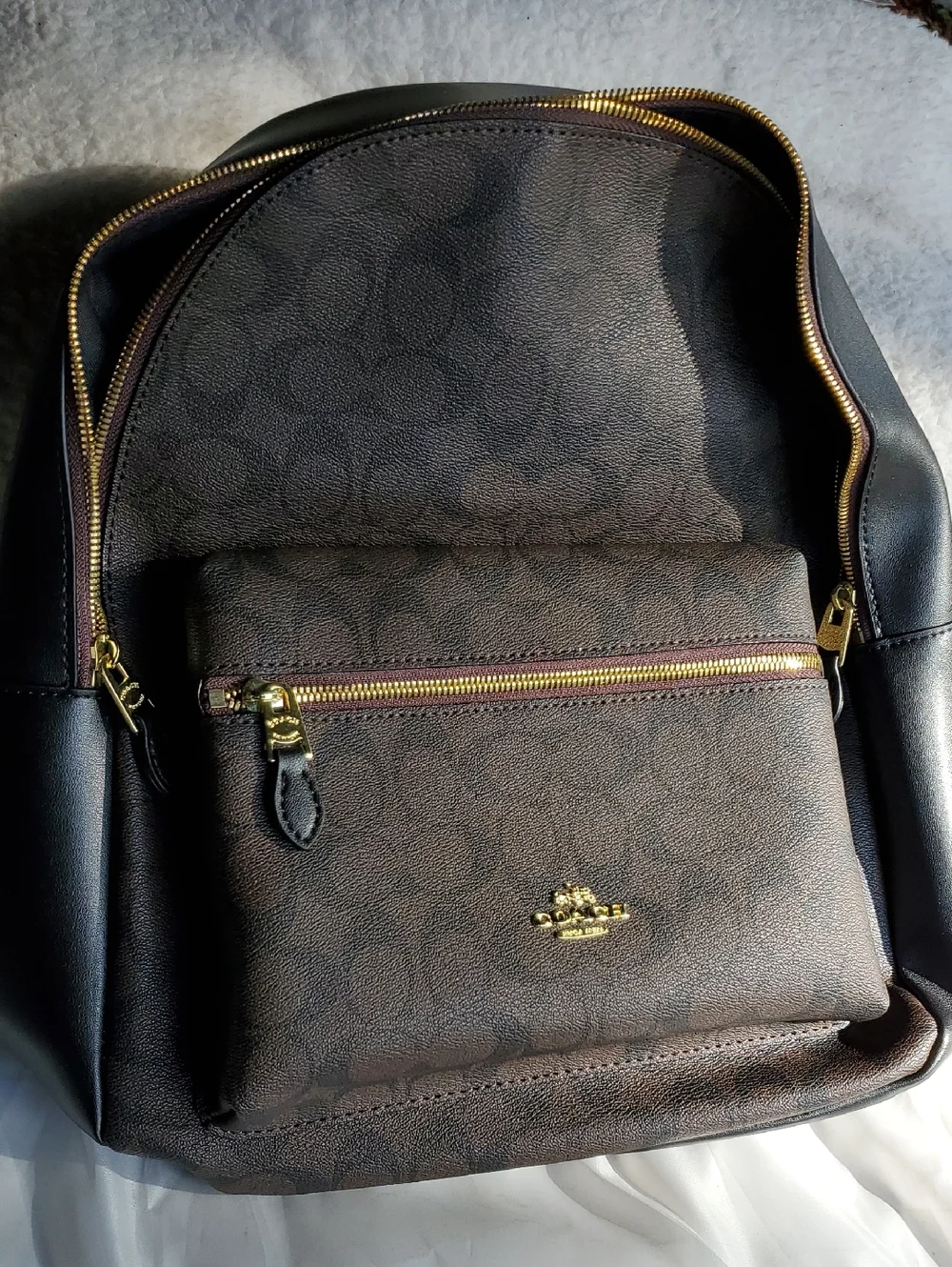 Coach | Bags | Coach Brown Signature Logo Backpack With Black Trim And ...